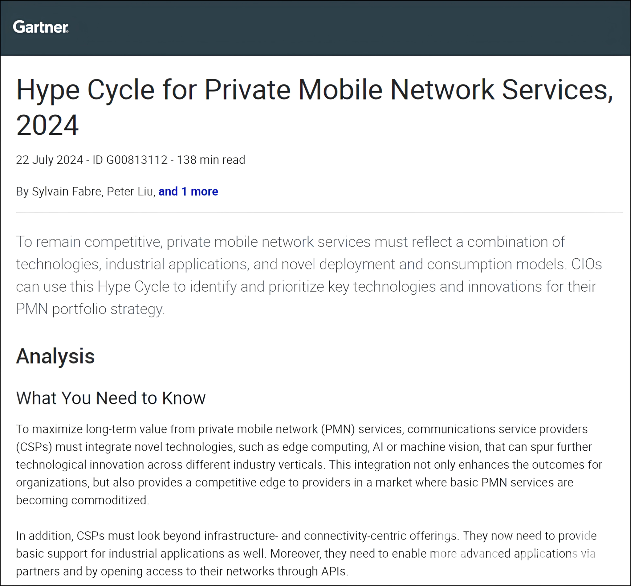 Gartner – Hype Cycle for Private Mobile Network Services – Msinfoworld